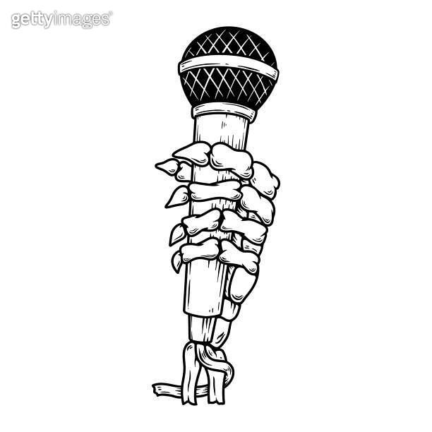 Illustration of skeleton hand with microphone. Vector illustration ...
