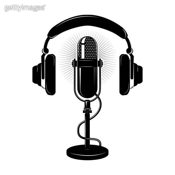 Record studio label template. Microphone and headphones in vintage ...