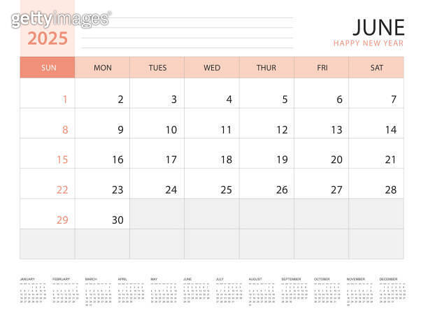 Calendar 2025 year template, June 2025 design, Planner simple, Desk ...
