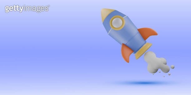 3D rocket flying realistic cartoon, anime symbol concept vector. Toy ...