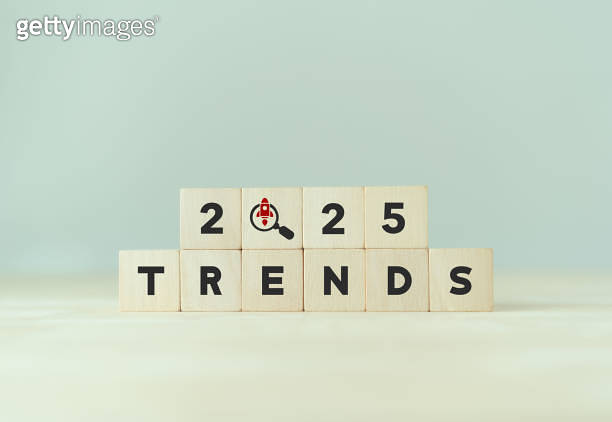 2025 trends, emerging markets concept. Wooden cube blocks with 2025 ...