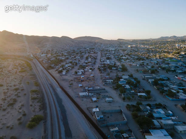 Drone Shot International Border Barrier Wall Between Puerto Anapra ...