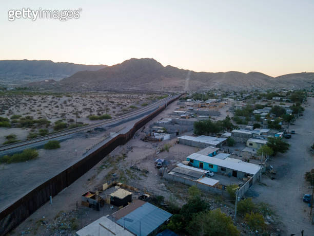 Drone Shot International Border Barrier Wall Between Puerto Anapra ...