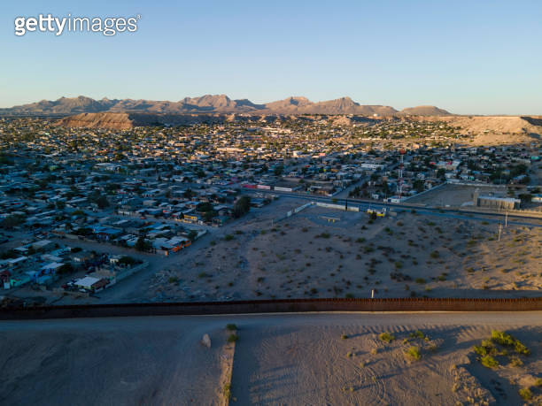 Drone Shot International Border Barrier Wall Between Puerto Anapra ...