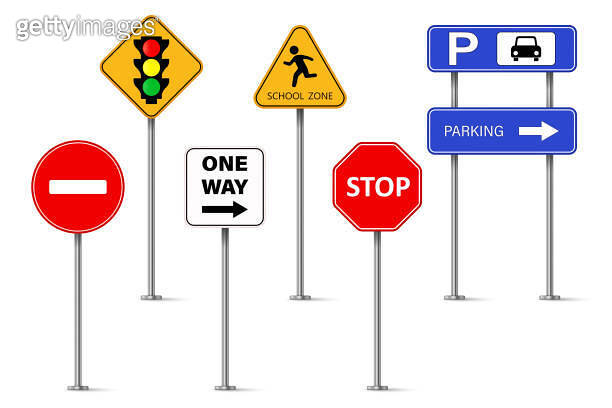 Set of Traffic signs. Pedestrian symbol. Road and school signs zone for ...