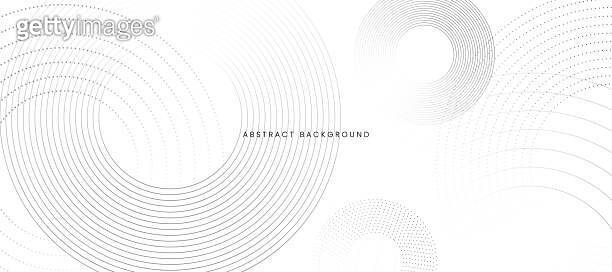White abstract minimalist background with circle lines and dot pattern ...
