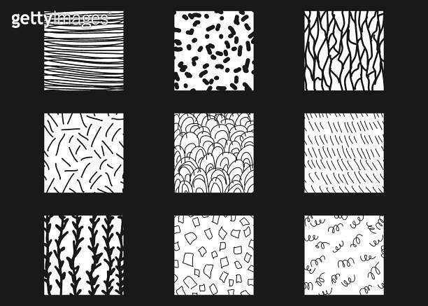 Abstract square shape texture backgrounds. Line doodle, spots, wave ...