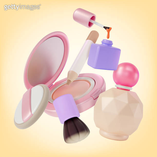 3d Makeup Cosmetic Product Concept Perfume, Nail Polish, Eyeliner ...