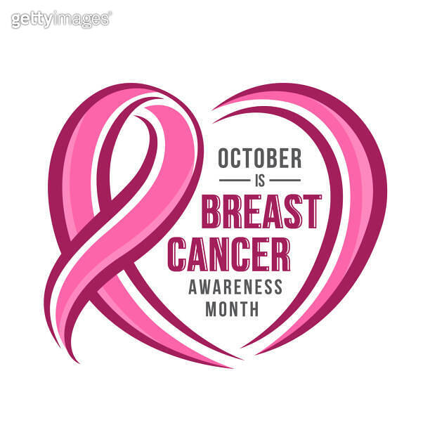 October is Breast cancer awareness month text in line drawing pink ...