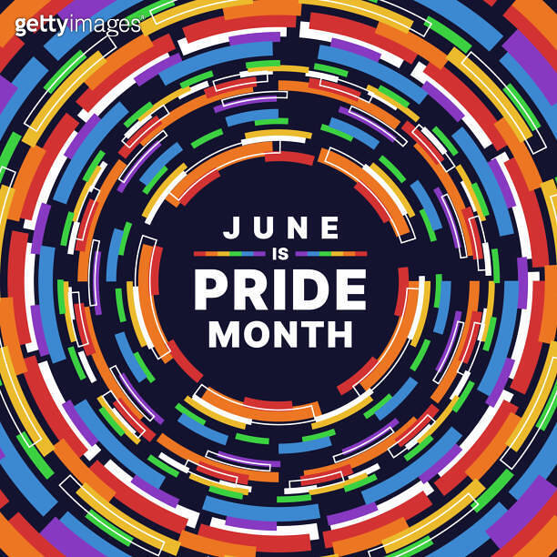 June is pride month, Text in circle frame with abstract modern tabs ...