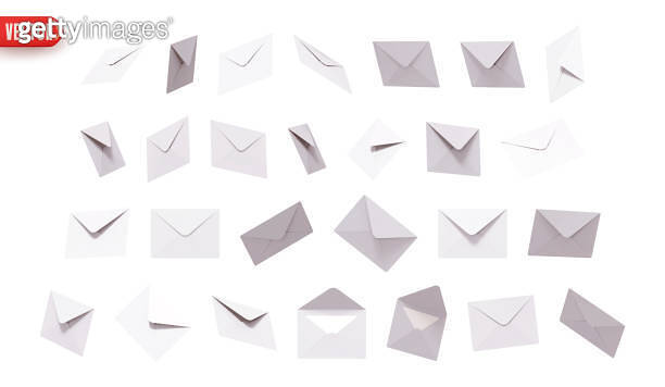 Large set of white postal paper letters realistic design isolated on ...