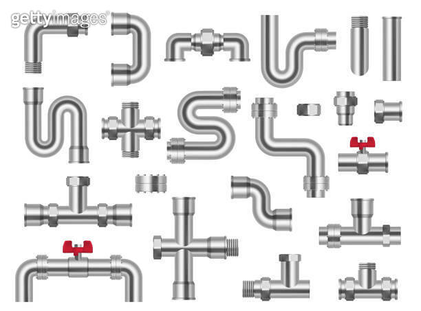 Realistic Metal Pipeline: Steel Pipes, Pipe Links, Connectors, Fittings ...