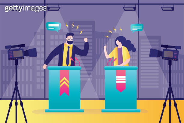 Political show on tv. Two politician guests debate in modern television ...