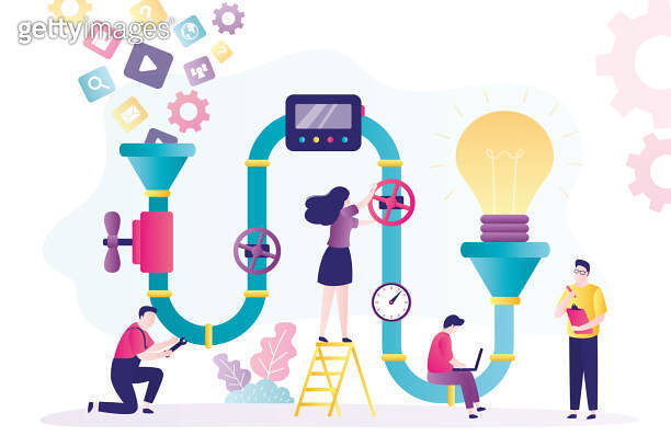 Creative project generation process. Business people or co-founders work with idea generator ...