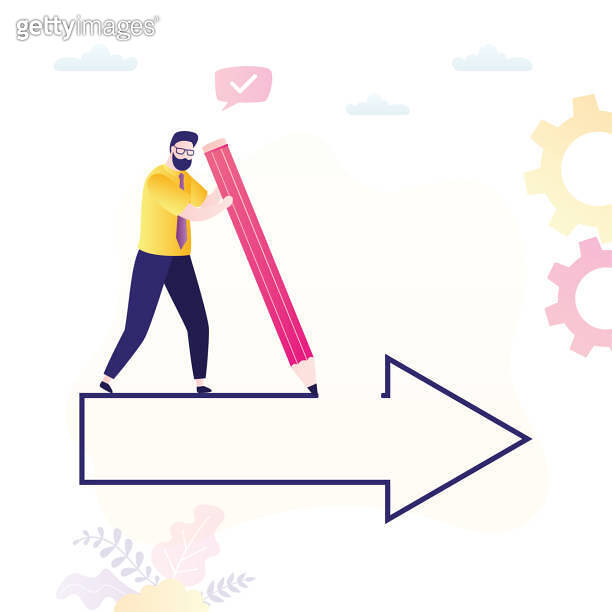 Smart businessman uses pencil and draws path to success. Ambitious ...