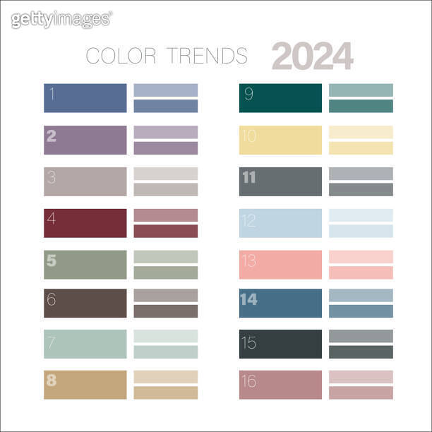 Color trends for 2024 year. Example of a color palette. Future color ...