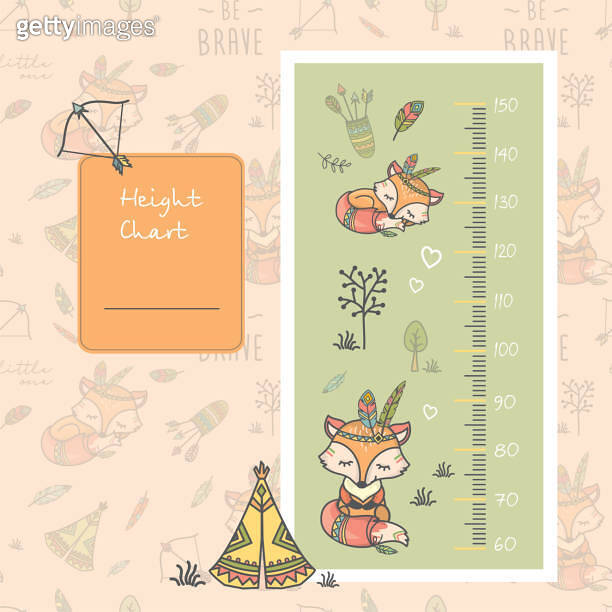 Kids height fox chart. Scale or meter with centimeter. Body growing and ...