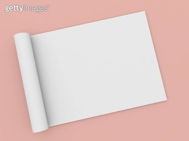 Rolled up roll of white paper A4 size on a orange background ...