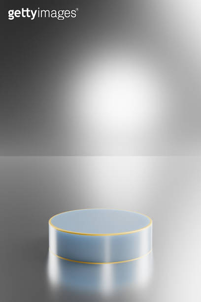 Empty podium cylinder with gold border and circle. Mockup space to ...
