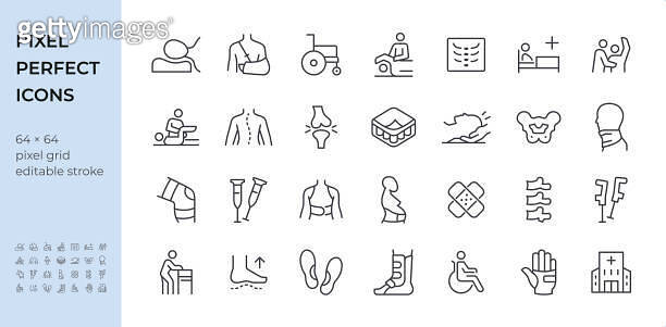 Medical Orthopedic icon set. Editable stroke weight. Pixel perfect ...