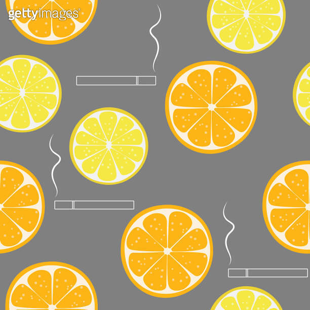 Round slices of lemon and orange with a contour cigarette icon on a ...