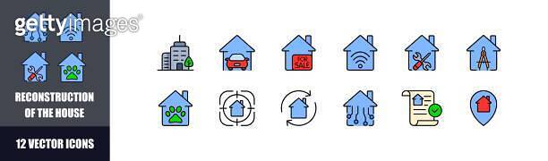 Reconstruction of the house icons. Smart house icon set. Flat style 이미지 ...