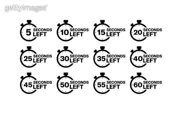 Seconds left countdown icon set. Countdown icons collection. Silhouette ...