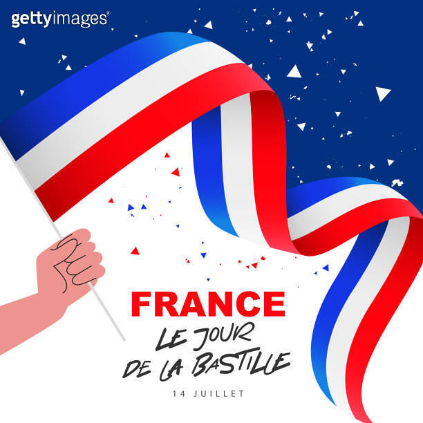 Human hand is holding a French flag. Bastille Day on July 14 ...