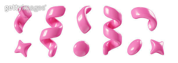 Birthday party popper pink confetti streamer elements set. 3d render ...