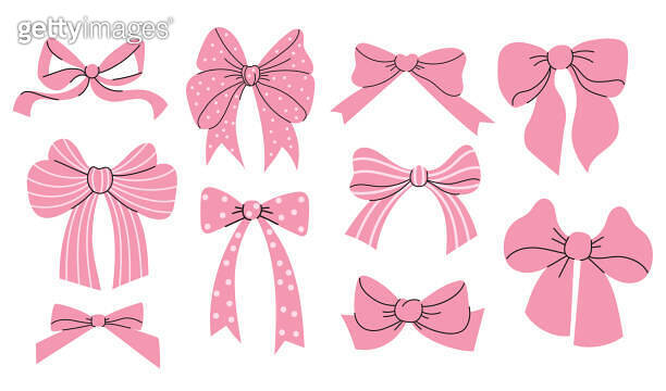 Coquette aesthetic pink ribbon bow collection. Isolated trend drawing ...