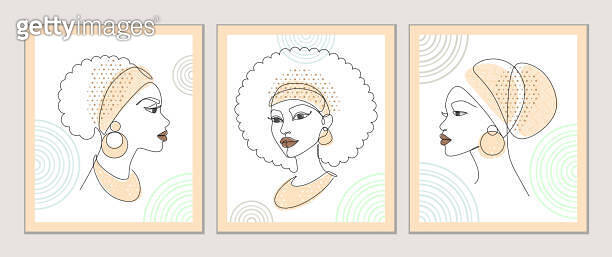Abstract outline portraits of pretty African women in headscarves and ...