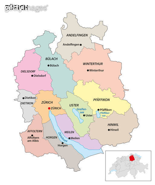 Administrative district map of Zurich Canton, Switzerland (2062438218 ...