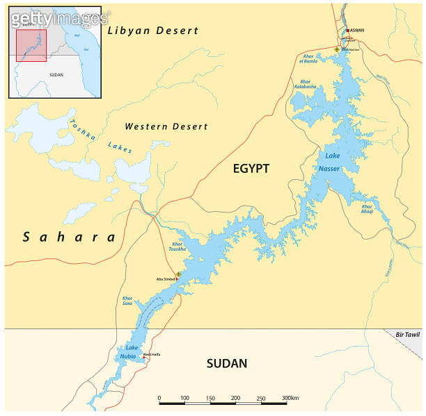 Vector map of Lake Nasser reservoir Egypt Sudan 이미지 (1964709794) - 게티이미지뱅크