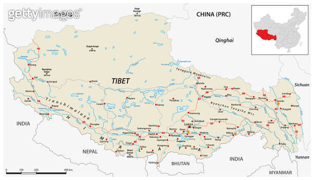 Detailed map of the Tibet Autonomous Region, China (2188179905) 일러스트 ...