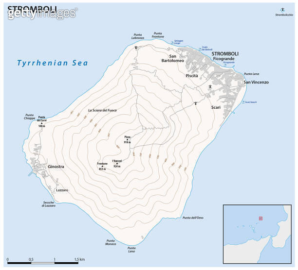 Map of the Italian Mediterranean island of Stromboli (2176352643) 일러스트 ...