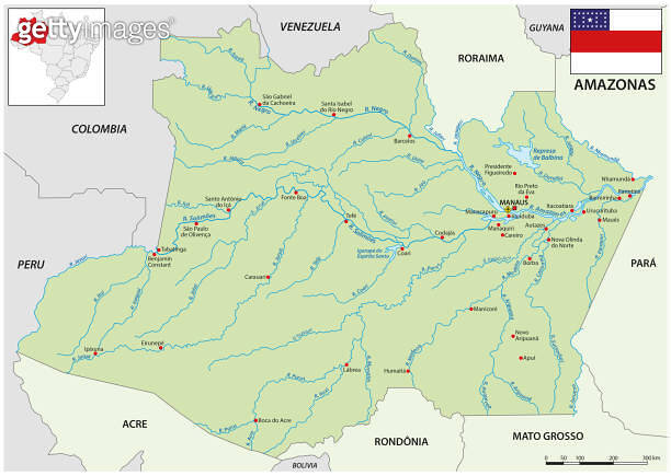 Map of the Brazilian state of Amazonas 이미지 (2162904898) - 게티이미지뱅크