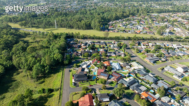 Aerial view of residential houses in the suburb of Werrington County ...