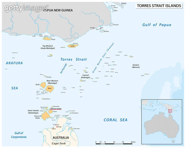 Map of the Australian Torres Strait Islands 이미지 (2160971536) - 게티이미지뱅크