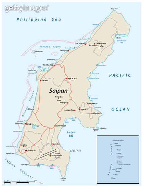Road map of the island of Saipan, Northern Mariana Islands, United ...