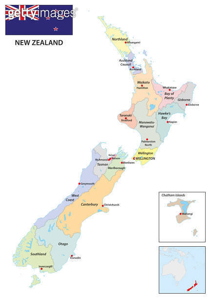Administrative vector map of New Zealand 이미지 (2161729046) - 게티이미지뱅크