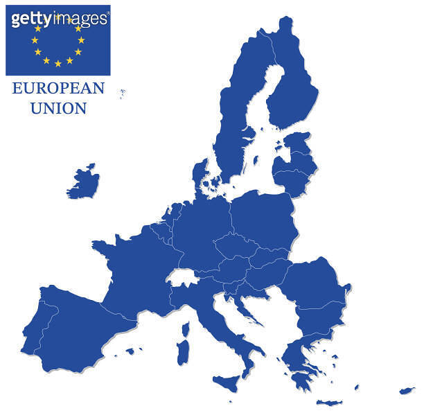 Blue overview map of the member states of the European Union ...