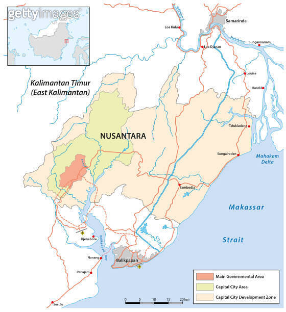 Overview map of the new Indonesian capital Nusantara (2171359866) 일러스트 ...