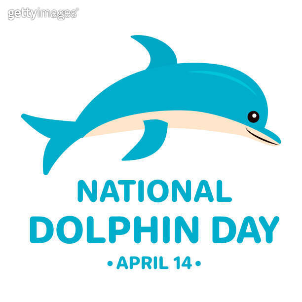 National Dolphin Day calligraphy hand lettering with cute cartoon ...