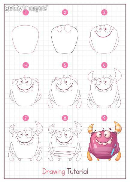 How to Draw a Monster. Step by Step Drawing Tutorial. Draw Guide ...
