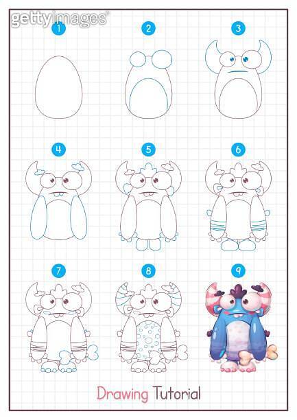 How to Draw a Monster. Step by Step Drawing Tutorial. Draw Guide ...