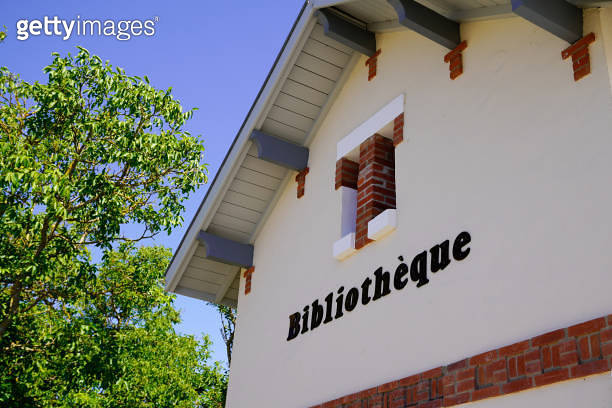 bibliotheque facade sign french text on building means library on ...