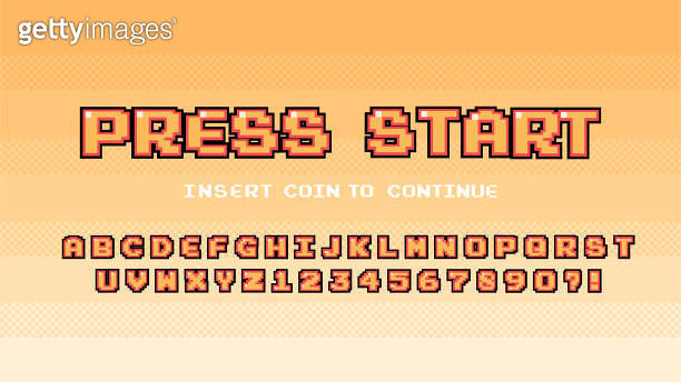 Retro font and numbers. Video computer game design 8 bit . Vector ...