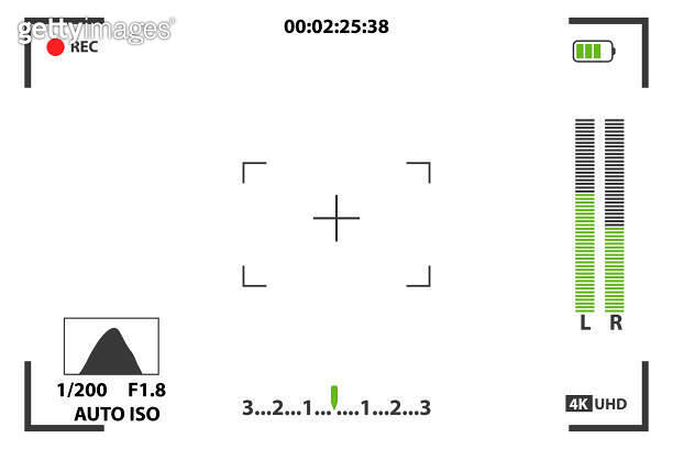 Camera viewfinder. Viewfinder camera recording. Video screen on a white ...