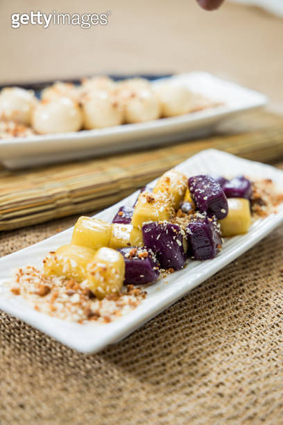 Taiwanese traditional sweet and dessert, glutinous rice dumplings and ...