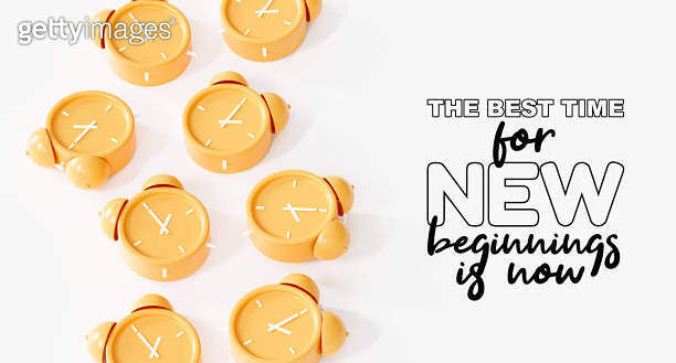 3D The best Time for New Beginnings is Now banner with Alarm Clock ...